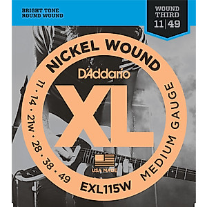 D'Addario EXL115Wx5 (5 sets) Electric Guitar Strings, 3rd String Wound, Nickel, Round Wound, Blues/Jazz Rock (.011-.049)