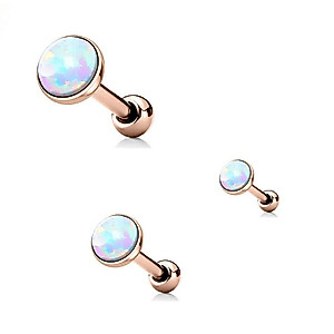 3 Pc White Opal Rose Gold Cartilage Tragus Barbells Studs Triple Helix Earring