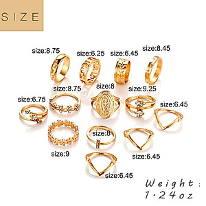 Edary Vintage Ring Set Carved Knuckle Rings Crystal Rings Set Gold Stackable Rings Midi Rings Finger Jewelry for Women(13PCS)