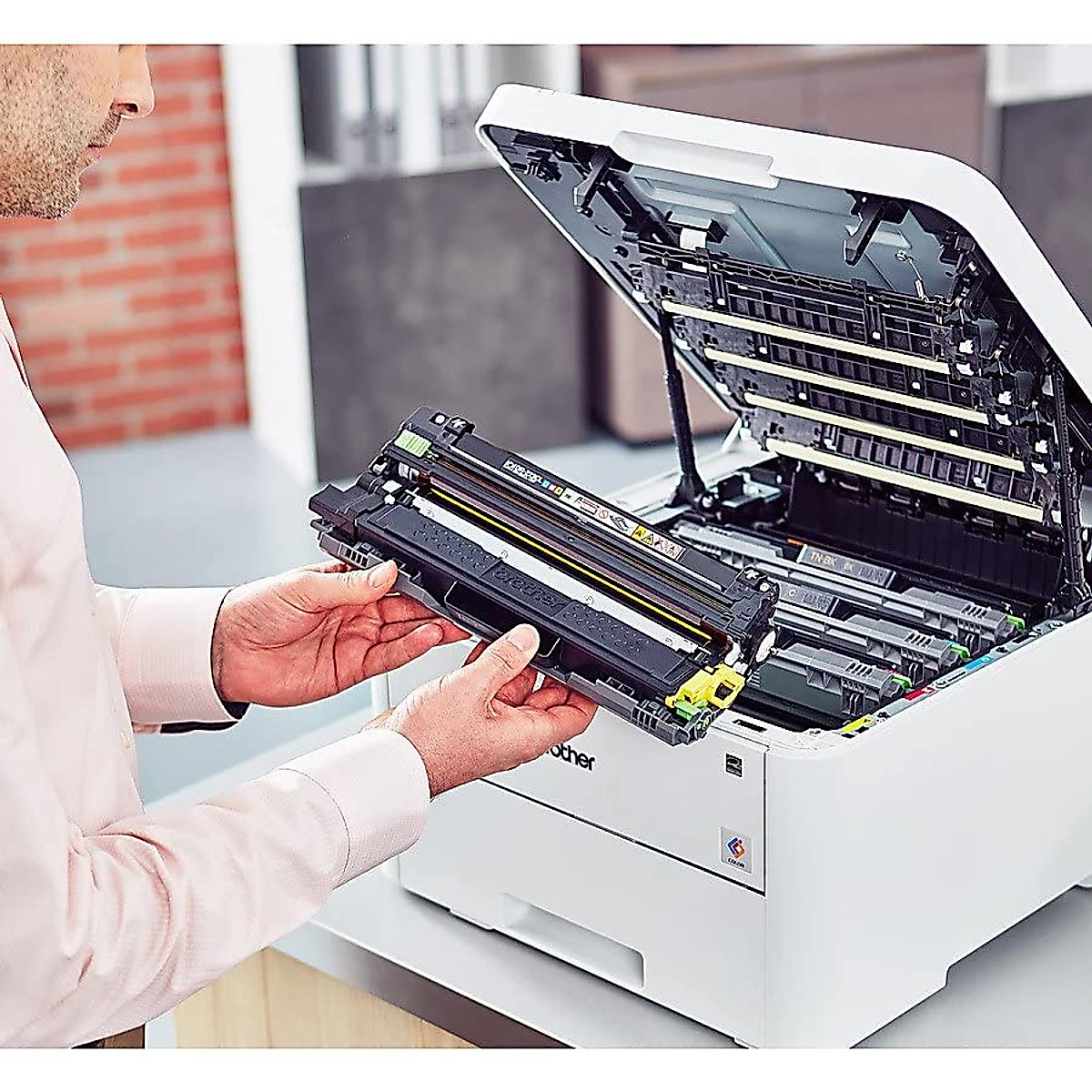 Brother HL-L3230CDWl Compact Color Laser Printer, Auto Duplex Printing, 2400 x 600 dpi, Up to 25 PPM, Wireless & Ethernet Printing, 250 Sheet Tray with Printer Cable, White