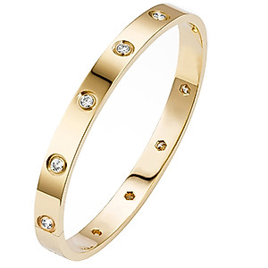 PDWZNBA 18K Gold Plated Love Friendship Bracelets with CZ Stones Trendy Stainless Steel Bangle Jewelry