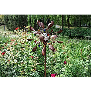 Solar Wind Spinner New 75in Jewel Cup LED Lighting Solar Powered Glass Ball with Kinetic Wind Spinner Dual Direction, Solar Windmill Spinner for Patio Lawn & Garden, Yard Spinner