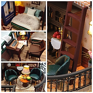 Lannso DIY Dollhouse Miniature Kit, Doll House Kit with Dust Proof Cover and Music Box, Mini Wooden Dollhouse Toys for Adult Gift(M2132)