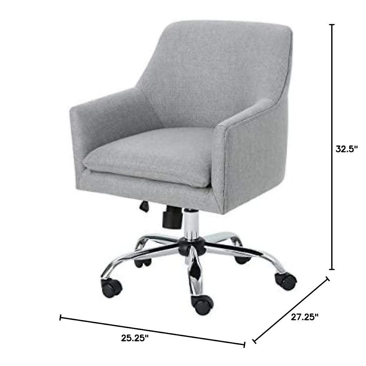 Morgan Mid Century Modern Fabric Home Office Chair with Chrome Base, Gray