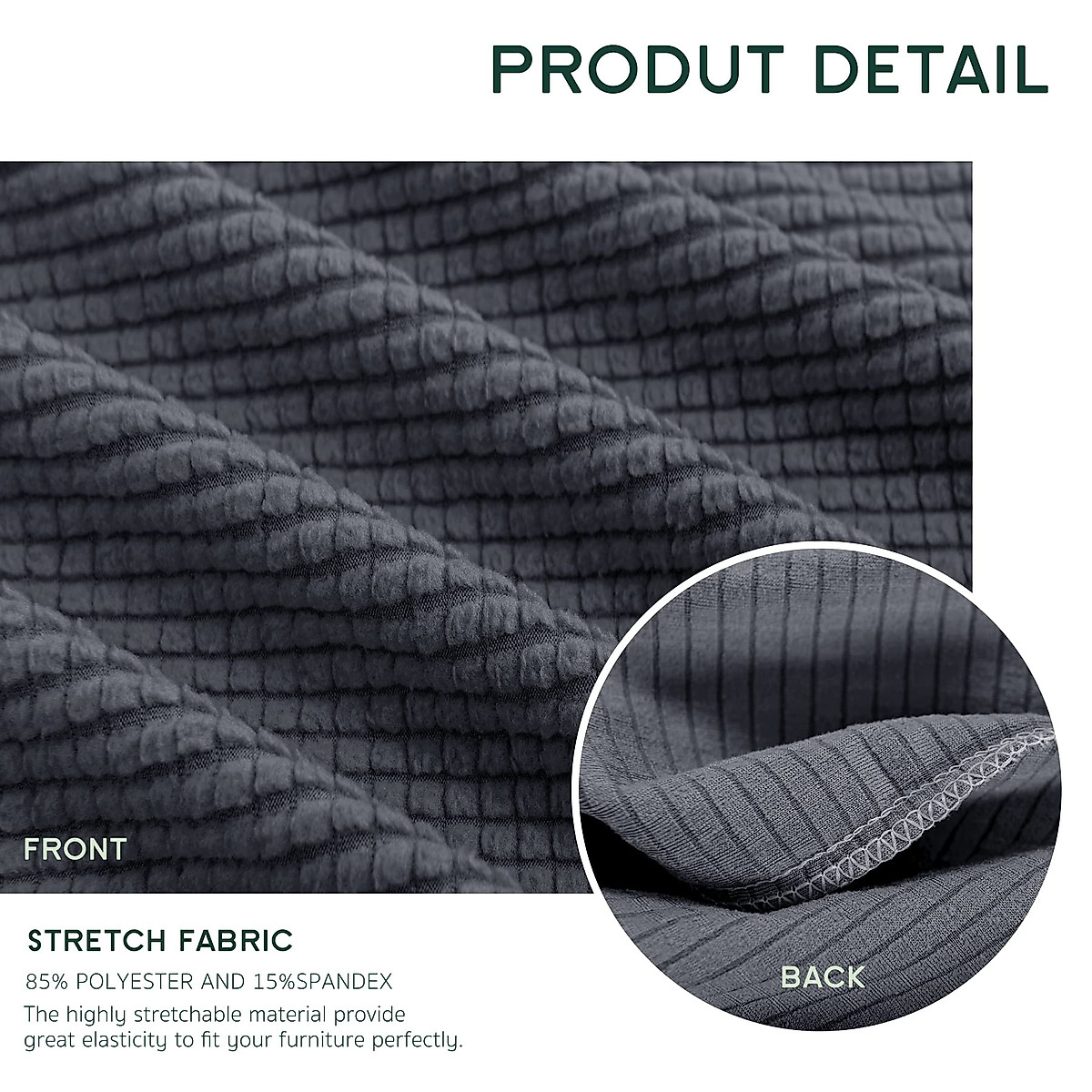 Hokway Couch Cushion Covers Stretch Cushion Covers Sofa Seat Cushion Slipcover Protector(Gray, Large)