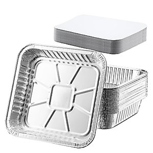 KmaxShip 8x8 Foil Pans with Lids (20 Pack) 8 Inch Square Aluminum Pans with Covers -Disposable Food Containers Great for Baking Cake, Cooking, Heating, Storing, Prepping Food