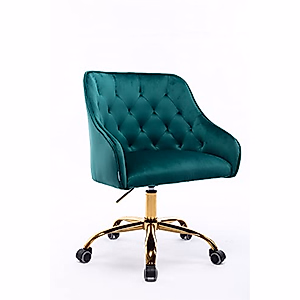 KUIKUI Velvet Desk Chair, Modern Office Chair, Wheels Swivel Height Adjustable Swivel Task Chair for Home Office,Green