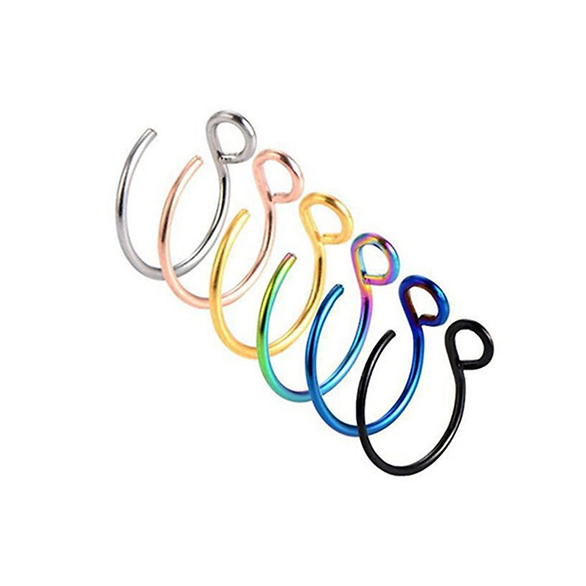 GNERIC Stainless Steel Fake Nose Ring Faux Piercing Jewelry 8mm Fake Nose Ring Hoop No Pierced Septum Nose Ring 6pcs