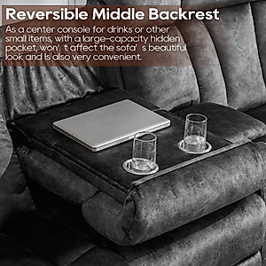 GUEAPY 3 Seater Recliner Sofa Reclining Loveseat with Console Power Reclining Sofa with Heat and Massage, Cup Holders, USB & Type-C Charge Ports for Living Room (Grey)