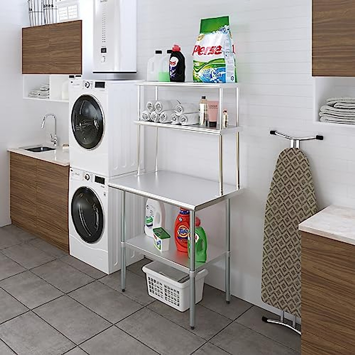 Amgood Stainless Steel Work Table Double Tier Overshelf | Metal Kitchen Prep Table & Shelving Combo | NSF (24" x 36" Work Table + 12" Overshelf)