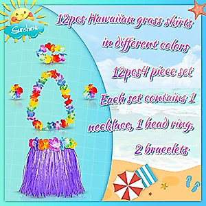 60 Pcs Hawaiian Luau Hula Skirts Decorations , Hawaiian Grass Skirts Leis Necklaces Bracelets for Tropical Beach Party Holiday Party Favor Decorations Tropical Themed Party Dance,Festive Occasions