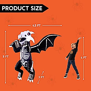 Joiedomi 5 FT Halloween Inflatable Flying Skeleton Dragon with Build-in LEDs, Outdoor Hanging Blow Up Giant Inflatables Dragon with Wings for Halloween Outdoor, Yard, Garden, Lawn Decoration