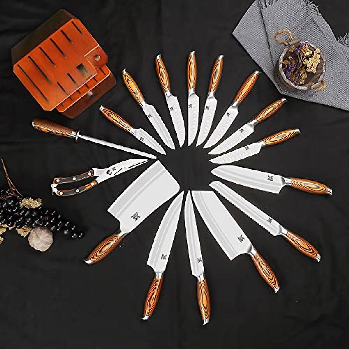 MSY BIGSUNNY Knife Block Set 17-piece Knife Set with Wooden Block - German Steel Perfect Cutlery Set Gift