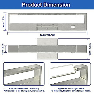 Taptoron Bathroom Lights Over Mirror Brushed Nickel 16.5 Inch 18W Adjustable Modern Vanity Light Bar with Switch, Natural White 5000K Bath Light Fixtures for Makeup Bathroom Cabinet - ETL Certified