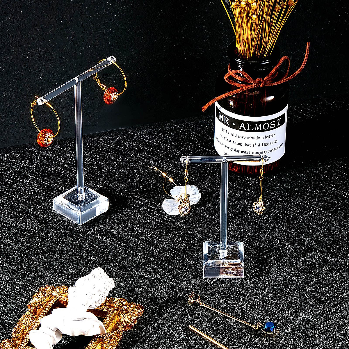 Acrylic Earrings Display Holder T-bar Earrings Stand Holder Tree Stand Countertop Hanging Jewelry Organizer for Necklaces Bracelet(Clear,6 Pieces)