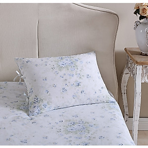 Shabby Chic® - Queen Comforter Set, Reversible Cotton Bedding with Matching Shams, Elegant Floral Home Decor for All Seasons (Bailey Blue, Queen)
