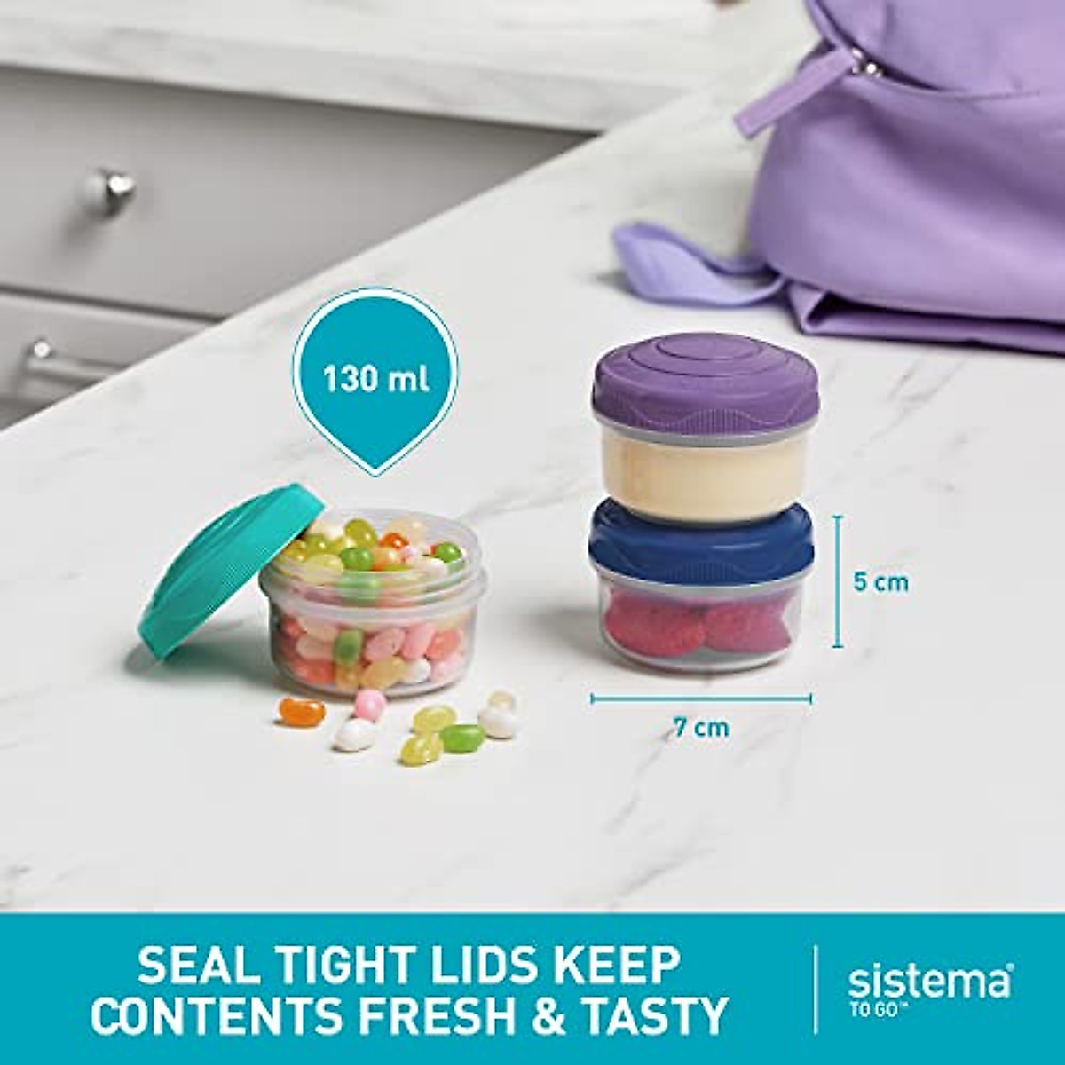 Sistema To Go Collection Mini Bites Small Food Storage Containers, 4.39 oz./130 mL, Pink/Green/Blue, 3 Count
