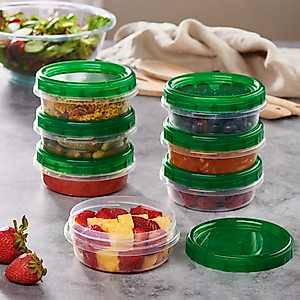 PLASTICPRO 6 Pack Twist Cap Food Storage Containers with Green Screw on Lid- 8 oz Reusable Meal Prep Containers - Freezer and Microwave Safe Green Plastic Food Storage