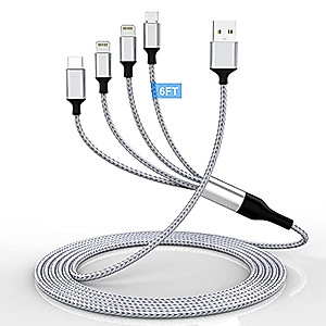 iPhone Charging Cable 1.8M/6Ft Multi 4 in 1 USB Universal Fast Charging Cord Multi Charging Cable Lightningx2+Type C+Micro USB Port Connectors Adapter for Android/Apple/iOS/Samsung/LG/Huawei/XiaoMi