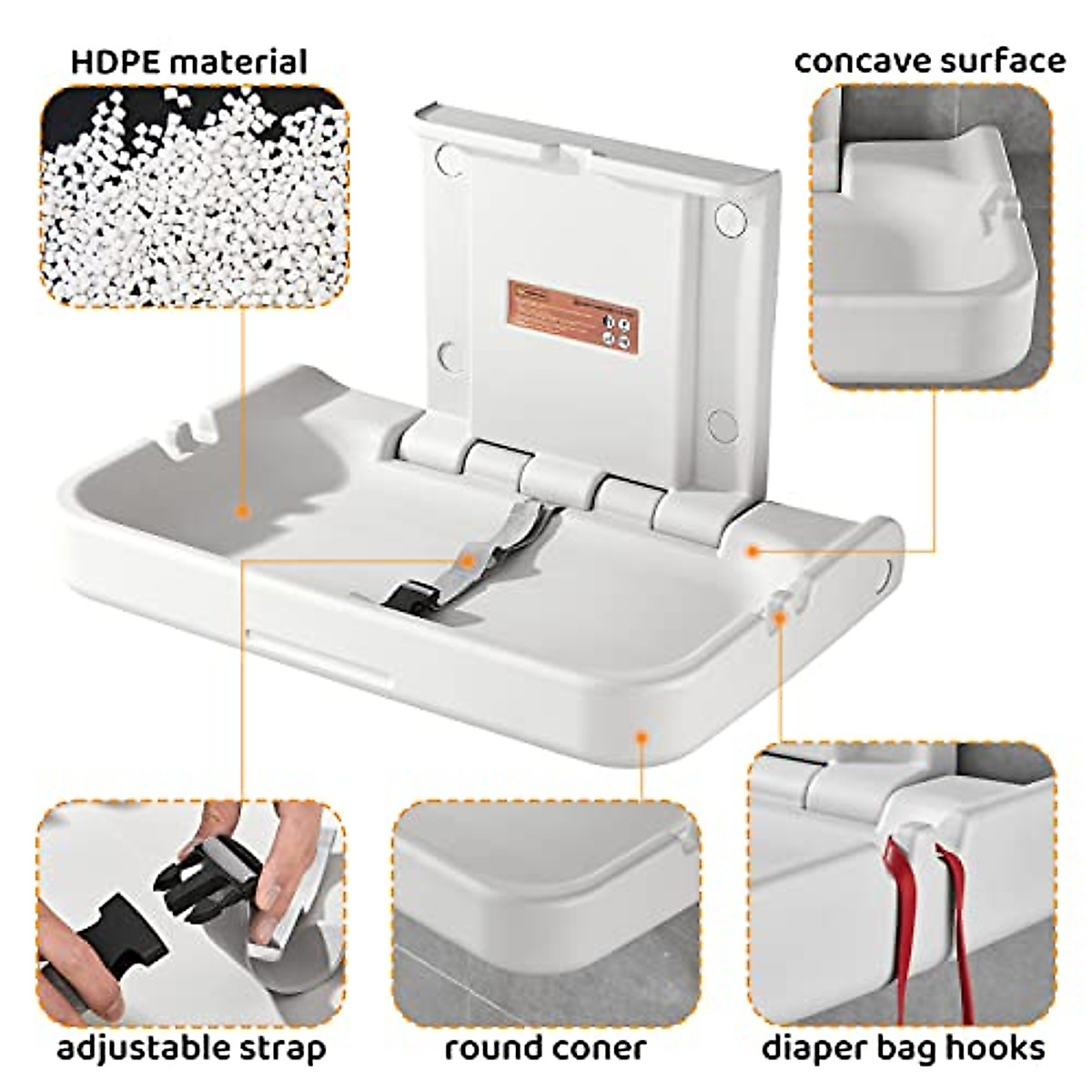 Realunisence Baby Changing Staion Wall Mounted Commercial Diaper Changing Table Restaurant Corner Changing Nursery Wall Daycare Changer Station Horizontal Bathroom