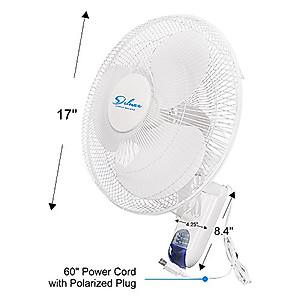 Simple Deluxe 16 Inch Digital Wall Mount Fan with Remote Control 3 Speed-3 Oscillating Modes-72 Inches Power Cord, ETL Certified-White, 16"