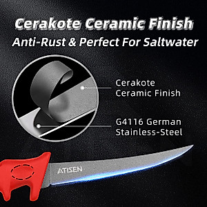 ATISEN Fillet Knife Fishing Gear, Razor Sharp G4116 German Stainless-Steel 9" Blade with Anti-Rust Coating, Non-Slip Handle, Includes Protective Sheath + Knife Sharpener, Great for Fresh or Saltwater