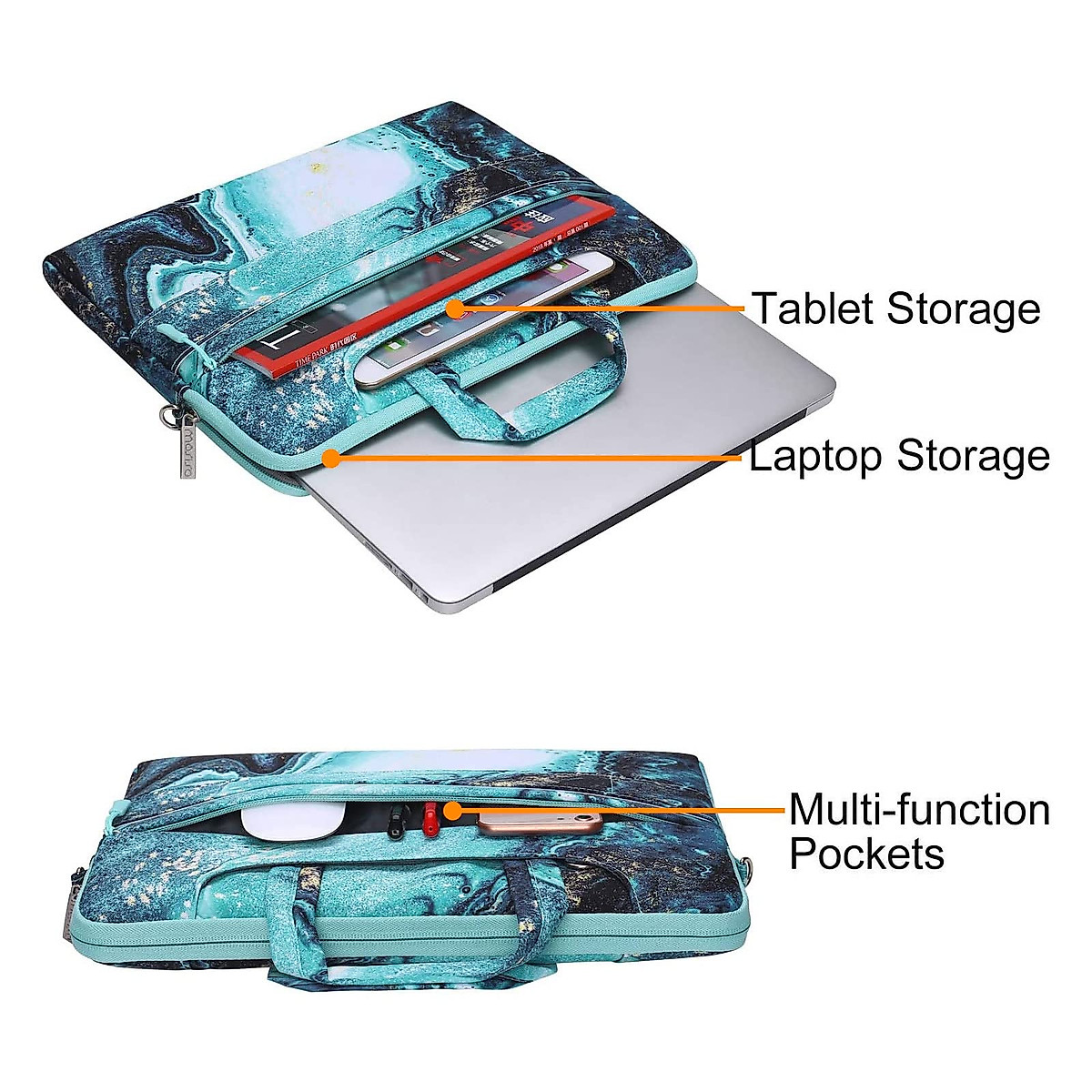 MOSISO Laptop Shoulder Bag Compatible with MacBook Air/Pro,13-13.3 inch Notebook,Compatible with MacBook Pro 14 inch 2023-2021 A2779 M2 A2442 M1,Creative Wave Marble Briefcase Sleeve with Belt