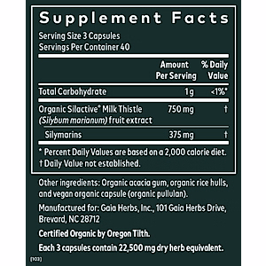 Gaia Herbs Milk Thistle - Liver Supplement & Cleanse Support for Maintaining Healthy Liver Function* - 120 Vegan Capsules (40-Day Supply)
