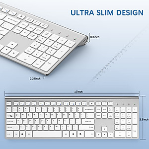 JOYACCESS Rechargeable Silent Wireless Keyboard, 2.4G USB Keyboard for Mac, PC, Laptop, Compatible with Windows, iOS, Android, Water Resistant, Slim Design (Silver White)