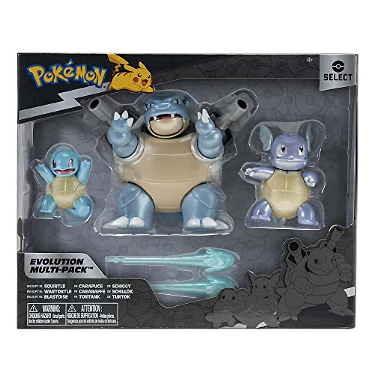Pokemon Select Evolution 3 Pack - Features 2-Inch Squirtle, 3-Inch Wartortle & 4.5-Inch Blastoise Battle Figures - Authentic Details