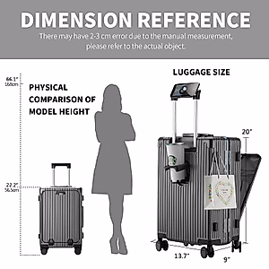 CAARANY Versatile Aluminum Frame Carry-On Luggage with USB Charging Port, Front Compartment, TSA Lock, Airline Approved Carry On Hardside Suitcase with Spinner Wheels (Grey, 20inch)