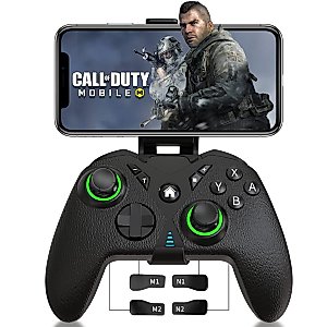 arVin Wireless Gaming Controller for iPhone/iOS/Android/PC/Steam/Switch Controllers Bluetooth Gamepad Joystick with 4 Back Button/Turbo/6-Axis Gyro/Dual Motors/RGB Light/Phone Holder/1200mAh Battery