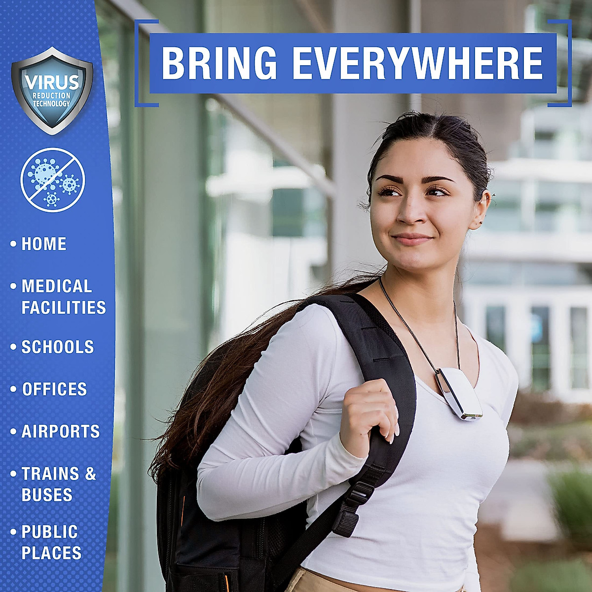 AirTamer A320W Rechargeable Personal Air Purifier, Proven Performance, Virus and Pollutant Tested*, White with Leather Travel Case