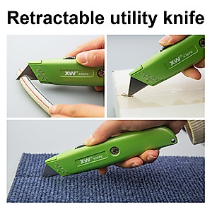 XW Retractable Utility Knife, Aluminum Alloy Box Cutter-2 Pack Green