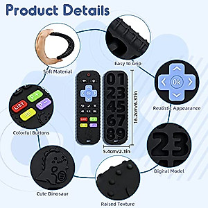 Teething Relief Teethers Toys for Babies 3-6 12 Months Gifts, Silicone Remote Control Baby Teether Bath Toys for 3 6 9 Months Newborn Infant Boy Girl Autism, Food Grade Silicone Sensory Toys, Black