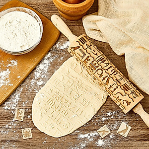 Rolling Pins for Baking Egypt Hieroglyphs Engraved Embossing Rolling Pin 15 Inches Embossed Rolling Pin Kitchen Tools for Egyptian Theme Baking Embossed Cookies for Women Mom Birthday Gift