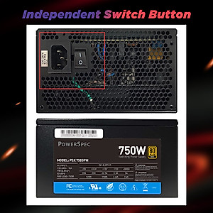 PowerSpec 750 Watt 80 Plus Gold Fully Modular ATX Power Supply Active PFC SLI Crossfire Ready Gaming PC PSU Computer Power Supplies, PS 750GFM