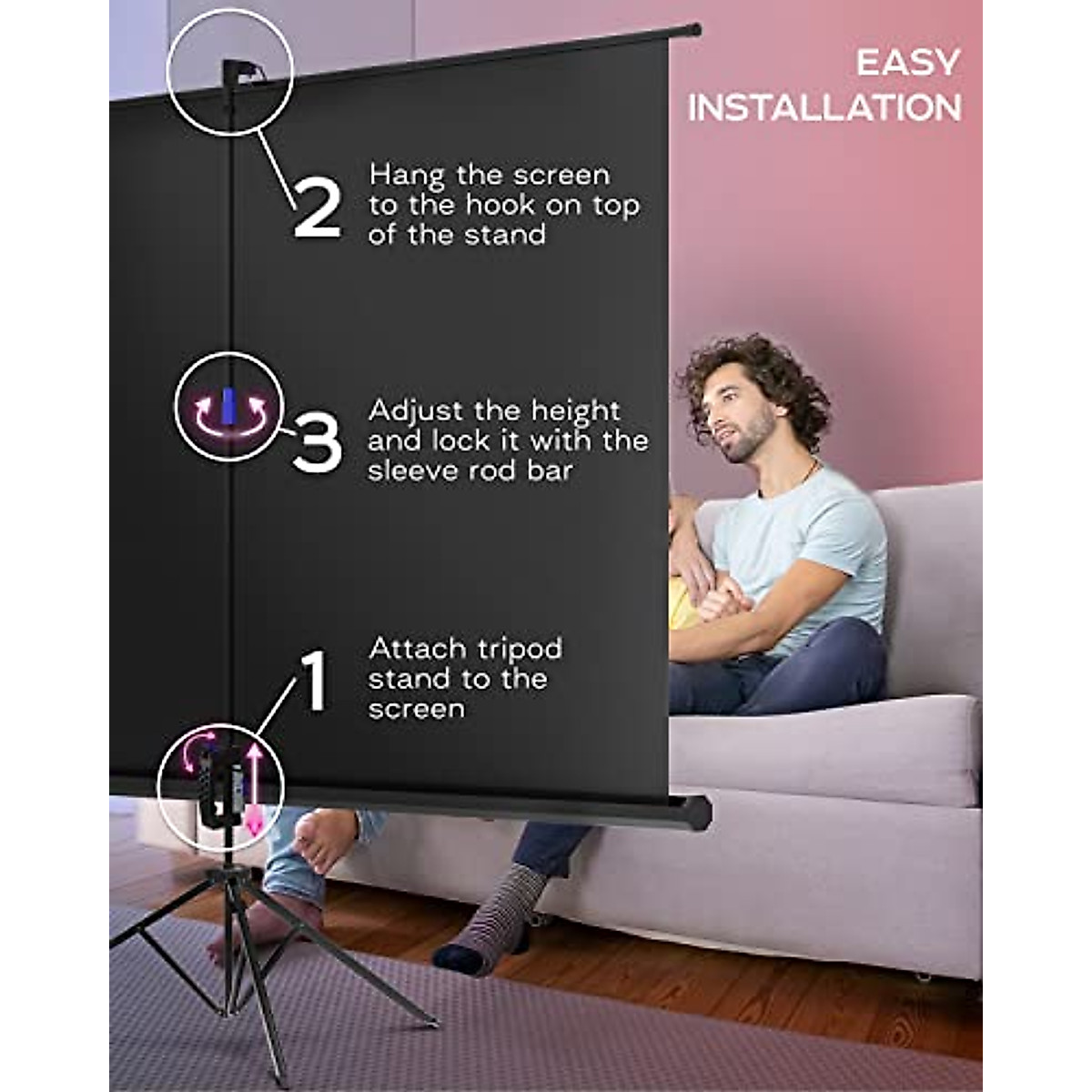 Projector Screen with Stand 120 inch - Indoor and Outdoor Projection Screen for Movie or Office Presentation - 4:3 HD Premium Wrinkle-Free Tripod Screen