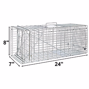 2 Pack Humane Cat Trap for Stray Cats 24"x8"x7" Live Animal Trap Live Traps for Cats Racoon Possum Rabbit Squirrel Mouse Small Animal Trap Outdoor Indoor Collapsible Steel Humane Release Animal Cage