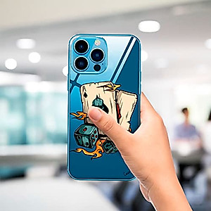 CaseYard Clear Soft & Flexible TPU Case for iPhone-13-Pro-Max Ultra Low Profile Slim Fit Thin Shockproof Transparent Protective Cover Drop Protective Case Skull Cards