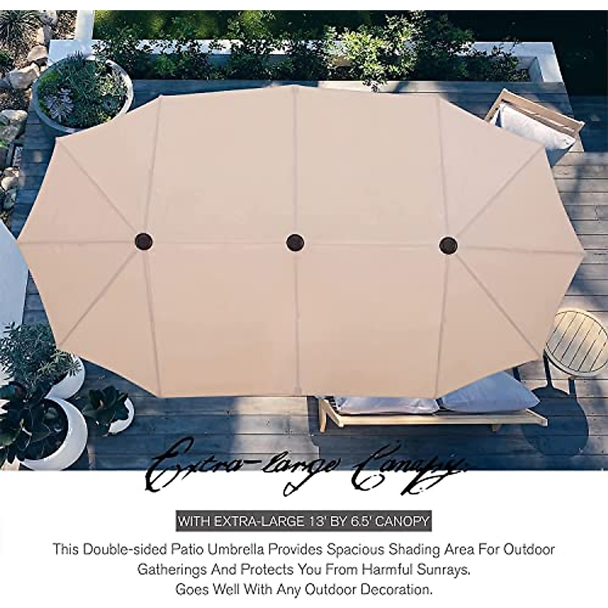 Sophia & William Patio Dining Set 8 Pieces Outdoor Metal Furniture Set with 13ft Double-Sided Patio Umbrella Beige, 6 x Swivel Patio Dining Chairs, 1 Wood Like Umbrella Table for Patio Lawn Garden