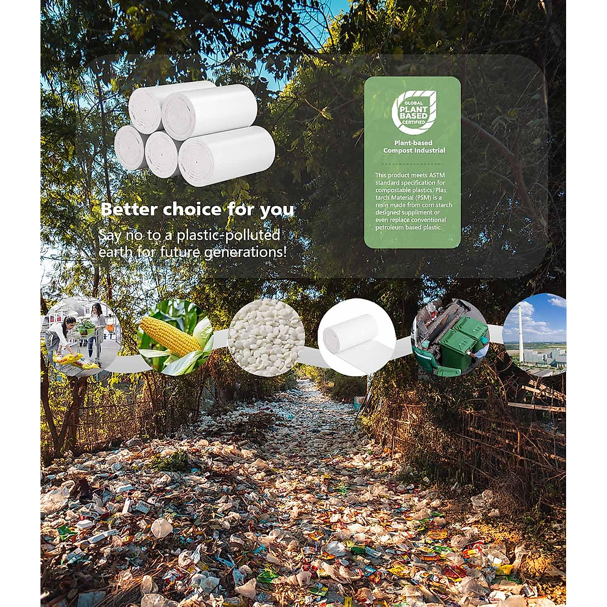 1.2 Gallon Compostable Trash Bags, Small Trash Bags for bathroom office kitchen, Strong Small Garbage Bags fit 4.5-5 Liter Trash Can,1 Gallon-1.5 Gallon,White Compost Bags