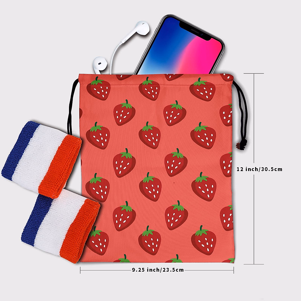 Red Strawberry Gymnastics Grip Bag - Pink Strawberries Grip Bags for Gymnasts Cute Juicy Fruit Gymnastic Bag Tasty Ripe Spring Summer Fruits Gym Pouch Bag Water Resistant String Bag