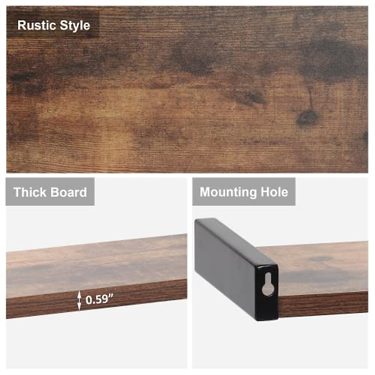 Pemtow Floating Wall Shelves Set of 2, Sized 14.4” and 15.7”, Rustic Wood Storage Hanging Shelf for Bedroom Living Room Bathroom Kitchen
