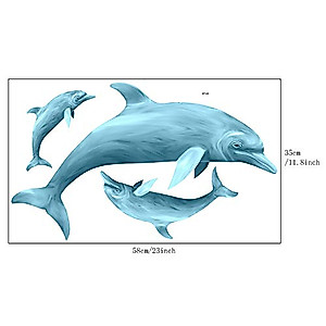 Amaonm Removable 3 Pcs Jumping Blue Dolphin Wall Decals DIY Wall Stickers 3D Nursery Art Decor Peel Stick Decoration Decal for Girls Bedroom Kids Bathroom Living Room Window Door Sticker Murals