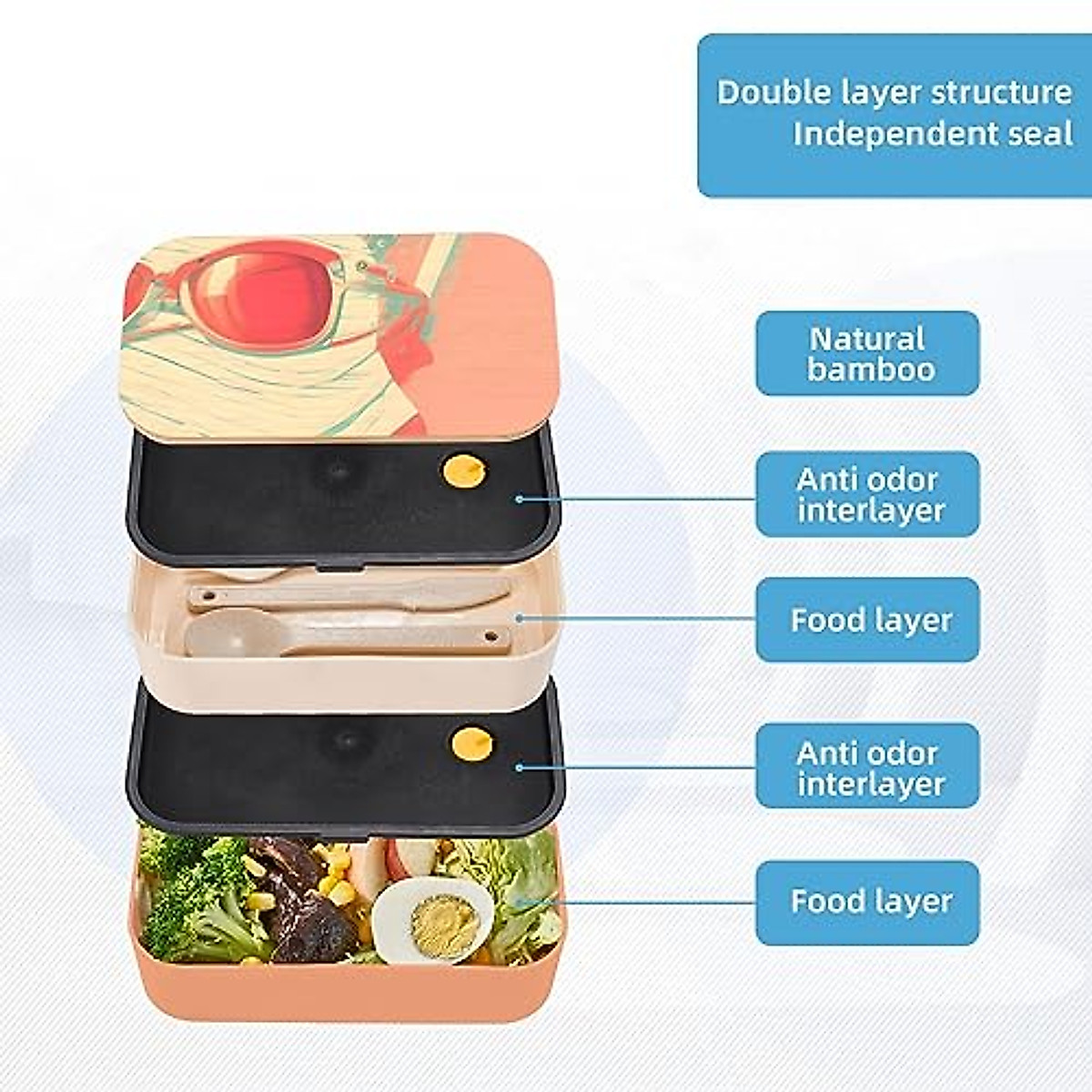 Retro Abstract Shades Adult Lunch Box, Bento Box, With Cutlery Set Of 3, 2 Compartments, Rectangular, Lunch Box For Adults