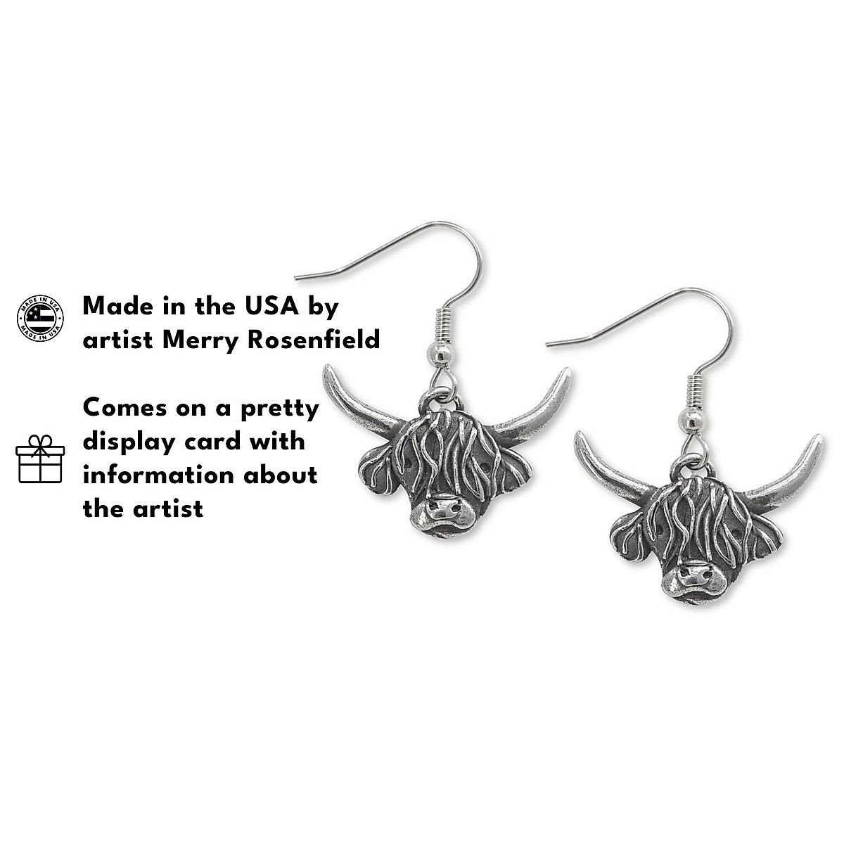 The Magic Zoo Pewter Highland Cow Earrings - Handcrafted Highland Cow Jewelry for Women- Highlander Cow Earrings