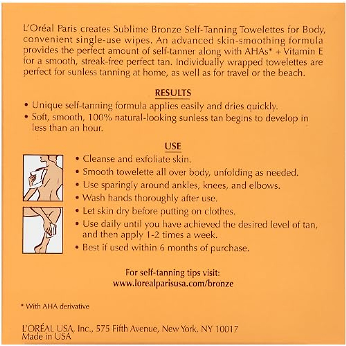 L'Oreal Paris Sublime Bronze Self Tanning Towelettes, Streak-Free, Natural Looking Tan, 6 ct