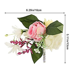 VOSAREA Rose Boutonniere 1 Set Wrist Corsage Boutonniere Set Groom Boutonniere and Bride Wrist Corsage Handmade Artificial Corsage Set Bride Hand Flower Bouquet Pink Prom Corsage Wristlet
