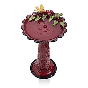 Alpine Corporation 28" Tall Outdoor Metal Birdbath with Birds and Leaves Yard Statue Decoration, Red